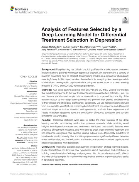 Pdf Analysis Of Features Selected By A Deep Learning Model For Differential Treatment