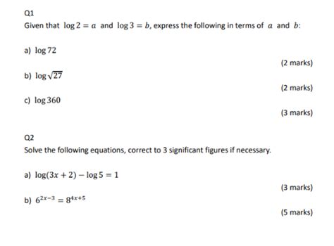 Solved Given That Log A And Log B Express The Following Chegg Com