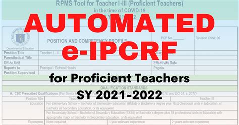 Automated E Ipcrf For Proficient Teachers Downloadable Excel Template