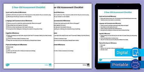 2 Year Old Milestones Assessment Checklist Teacher Made