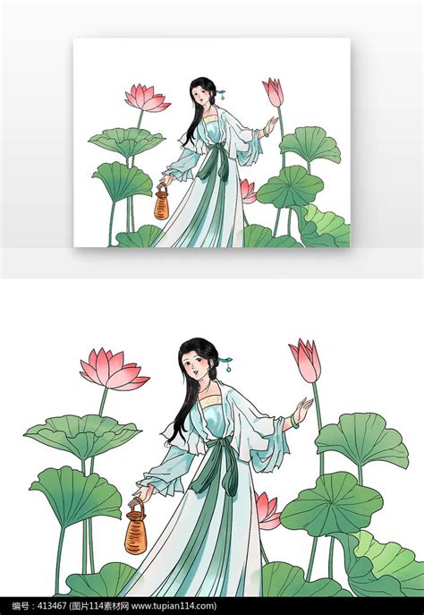 古风女人和荷花古装美女 图片114