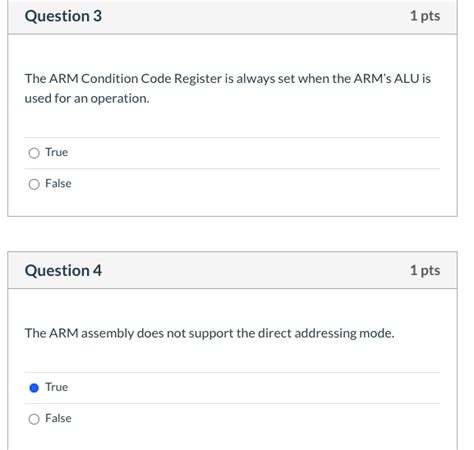 Solved Question Pts The Arm Condition Code Register Is Chegg