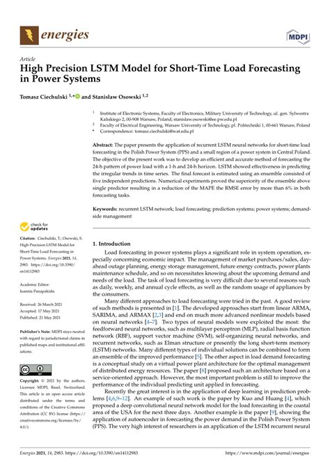 Pdf High Precision Lstm Model For Short Time Load Forecasting In Power Systems