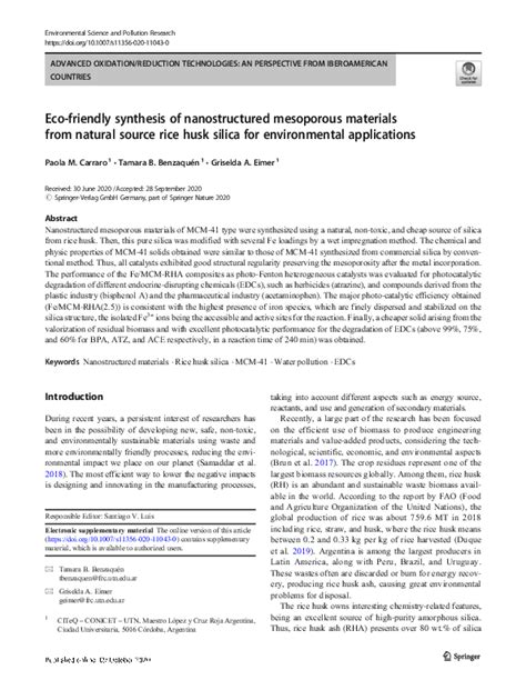 Pdf Eco Friendly Synthesis Of Nanostructured Mesoporous Materials From Natural Source Rice