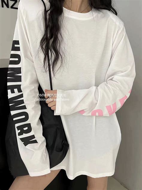 패셔너블 언발컬러 프린트 긴팔 티셔츠s~3xl30~80kgcolor블랙화이트687798 에이블리