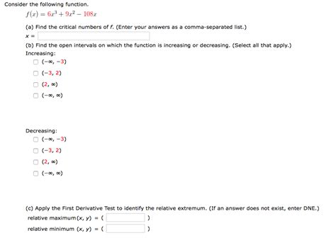 Solved Consider The Following Function F X 6x 3 9x 2