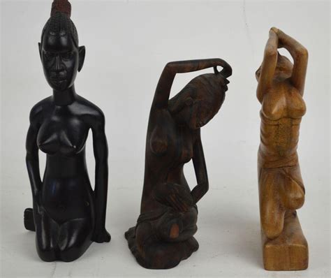 At Auction 3 Carved Wood Nude Female Sculptures
