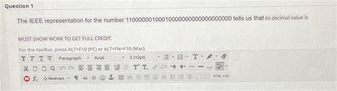 Solved Question 1 The Ieee Representation For The Number Solved Question 1 The Ieee Representation For The Number