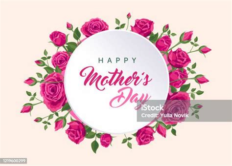 해피 어머니의 날 배너입니다 소셜 미디어 온라인 상점 포스터 전단지에 대한 벡터 인사말 카드 행복한 어머니의 날의 필기 텍스트입니다 아름다운 분홍색 장미 잎과 꽃 봉오리의