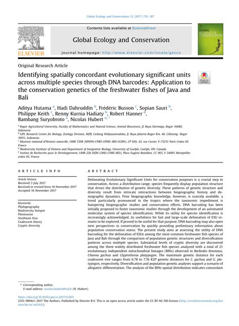Pdf Identifying Spatially Concordant Evolutionary Significant Units