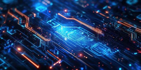 Abstract Glowing Blue And Orange Circuit Board Pattern Stock Illustration Illustration Of