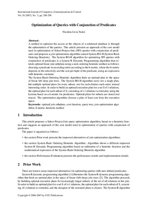 Pdf Optimization Of Queries With Conjunction Of Predicates