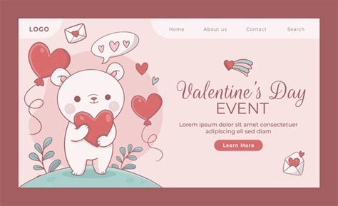 손으로 그린 발렌타인 데이 방문 페이지 템플릿 무료 벡터