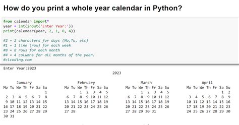 Day 90 Whole Year Calendar In Python ~ Computer Languages Clcoding