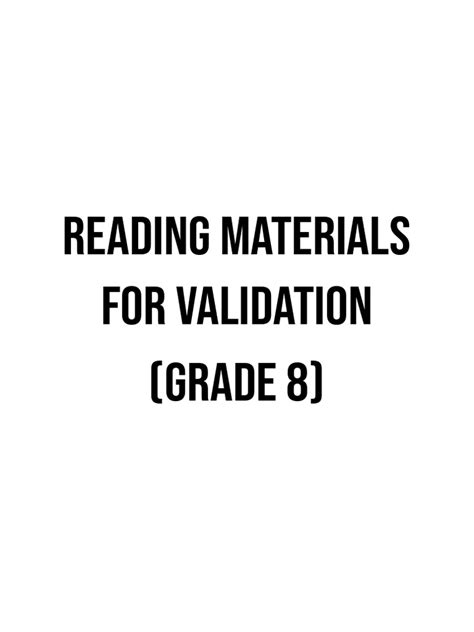 Grade 8 For Validation Pdf Reading Comprehension Learning