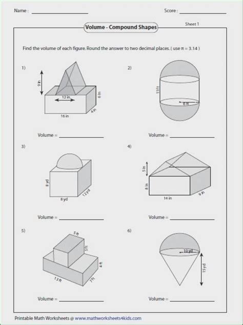 Volume Of Composite Shapes Worksheet