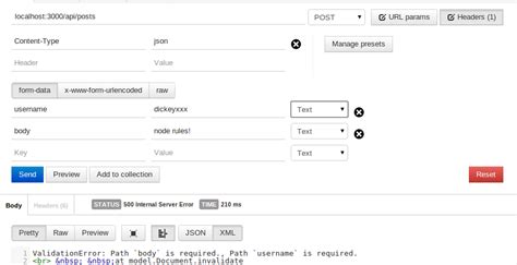 Javascript Error Posting To Node Server With Postman Stack Overflow