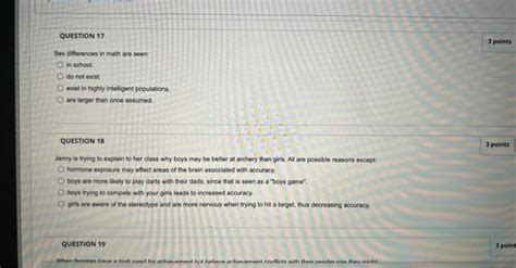 Solved Question 17 Sex Differences In Math Are Seens In