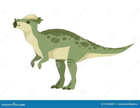 Green Pachycephalosaurus Cute Dinosaur Cartoon Design Flat