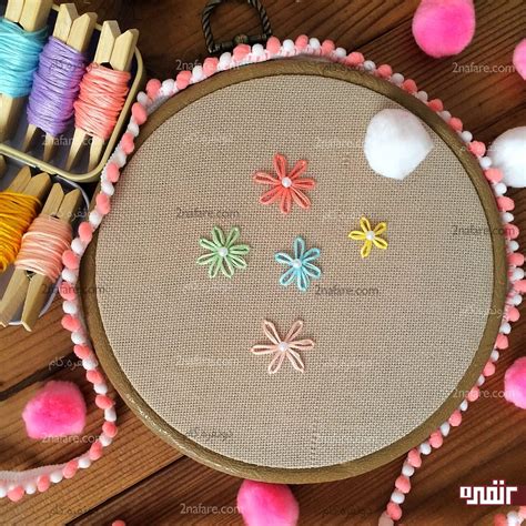 آموزش گلدوزی گل ساده و رنگی مرحله به مرحله • دونفره