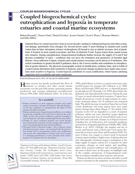 Pdf Coupled Biogeochemical Cycles Eutrophication And Hypoxia In Temperate Estuaries And