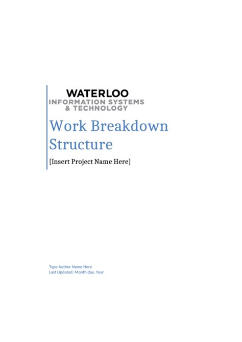 Work Breakdown Structure Printable Pdf Download
