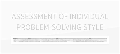 Assessment Of Individual Problem Solving Style Excel Template And