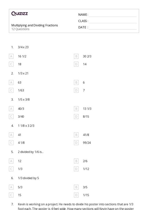 50 Multiplying And Dividing Fractions Worksheets On Quizizz Free And Printable