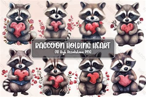 Raccoon Holding Heart Clipart Graphic By Big Daddy · Creative Fabrica