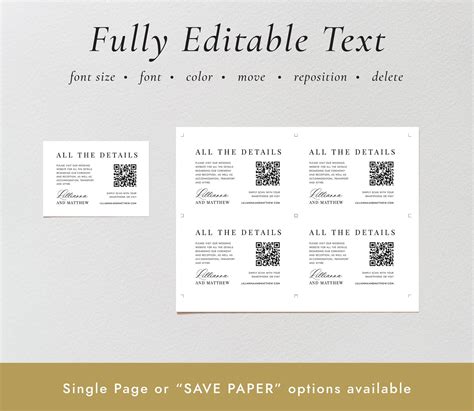 Details QR Code Insert Card Elegant Script Details Scan Etsy