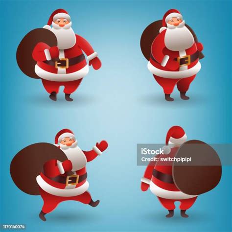 산타 클로스 크리스마스 문자 세트입니다 다른 제스처와 선물산타 크리스마스 카드 배너 태그 및 라벨 벡터 12월에 대한 스톡 벡터 아트 및 기타 이미지 Istock