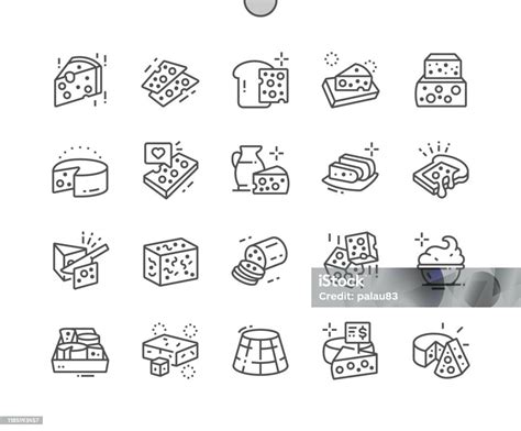 치즈 가게 잘 만들어진 픽셀 완벽한 벡터 얇은 라인 아이콘 30 웹 그래픽 및 응용 프로그램을위한 그리드 2x 간단한 최소한의 그림 치즈에 대한 스톡 벡터 아트 및 기타