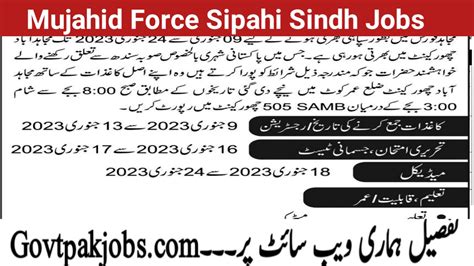 Mujahid Force Pak Army Sipahi Soldier Sindh Jobs 2023