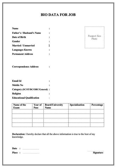 45 Simple Job Bio Data Formats Pdf And Word Free Download Bio Data Job Resume Format Resume