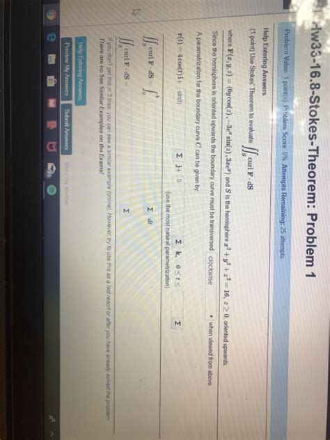 solved hw33 16 8 stokes theorem problem 1 problem value 1