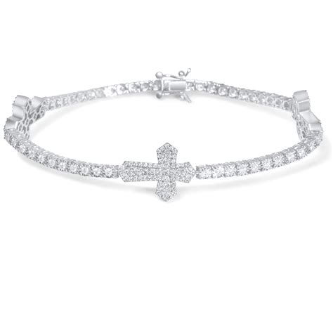 10k White Gold Diamond Cross Bracelet 225 Ctw Nyc Luxury