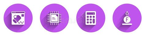 Set Data Visualisation Processor Cpu Calculator And Force Of Physic Formula Icon With Long