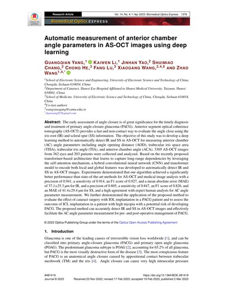 Pdf Automatic Measurement Of Anterior Chamberangle Parameters In As Oct Images Using Deeplearning