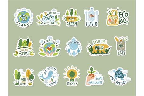Ecology Stickers Save Green Earth Planet Clean Environment