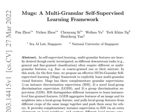 Paper Review Mugs A Multi Granular Self Supervised Learning Framework