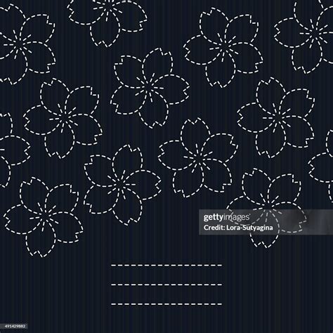 Spring Japanese Postcard Sashiko Sakura Flowers High Res Vector Graphic Getty Images