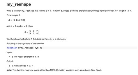 Solved Myreshape Write A Function Myreshape That Returns A