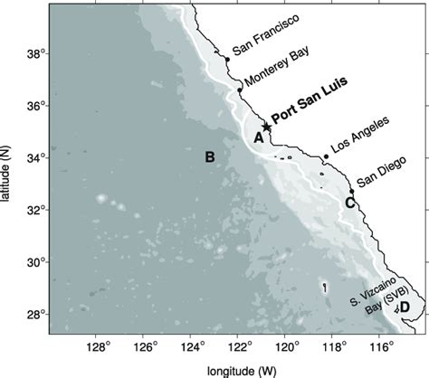Model Domain Shaded Contours Show The Bathymetry With A 1000 M