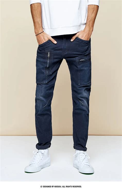 Kuegou осенние хлопковые обтягивающие джинсы карго для мужчин уличная одежда брендовые