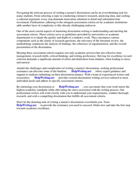 Masters Dissertation Assessment Criteria Pdf Thesis Evaluation