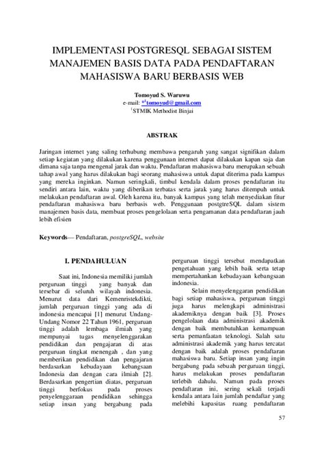Pdf Implementasi Postgresql Sebagai Sistem Manajemen Basis Data Pada Pendaftaran Mahasiswa