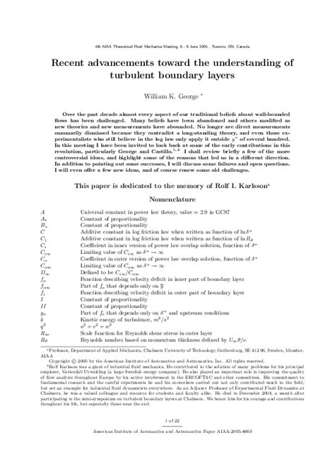 Pdf Recent Advancements Toward The Understanding Of Turbulent Boundary Layers William K