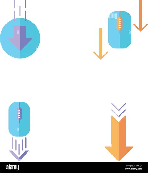 Computer Mouse And Arrowheads Flat Design Cartoon Rgb Color Icons Set Scrolling Down And