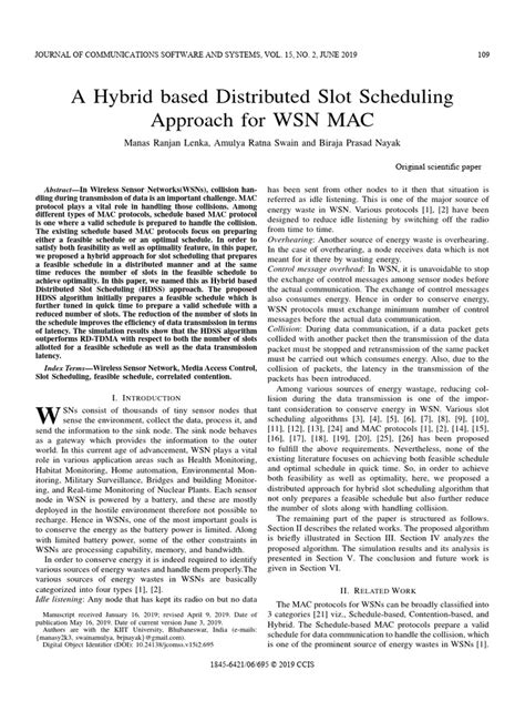 A Hybrid Based Distributed Slot Scheduling Approach For Wsn Mac Pdf Wireless Sensor Network