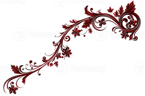 Elegant Red Floral Corner Design With Intricate Swirling Patterns Perfect For Decorative